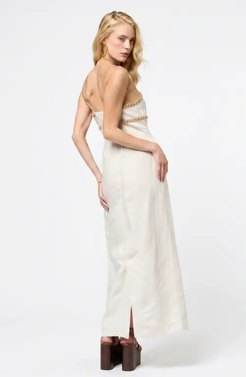 BTB LOS ANGELES Hudson Linen Maxi Dress With Wood Bead Detailing