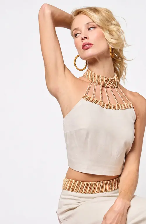 BTB LOS ANGELES Hudson Halter Top - Oatmeal