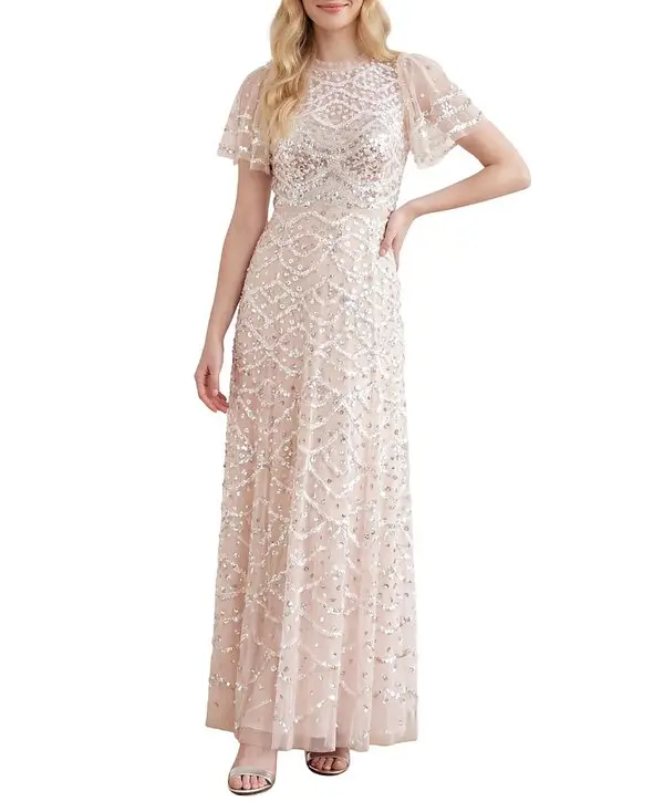 NEEDLE & THREAD Deco Dot Gloss Ankle Gown - Cream