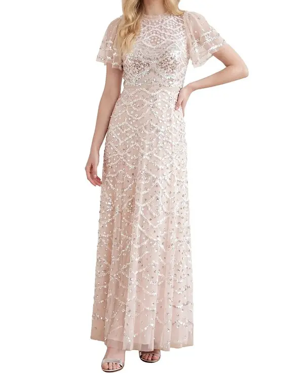 NEEDLE & THREAD Deco Dot Gloss Ankle Gown - Cream