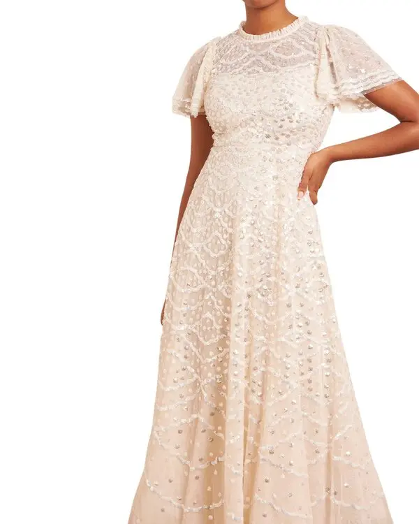 NEEDLE & THREAD Deco Dot Gloss Ankle Gown - Cream