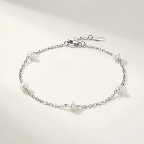 BLISS DIAMOND Max Freshwater Pearls Anklet - Silver