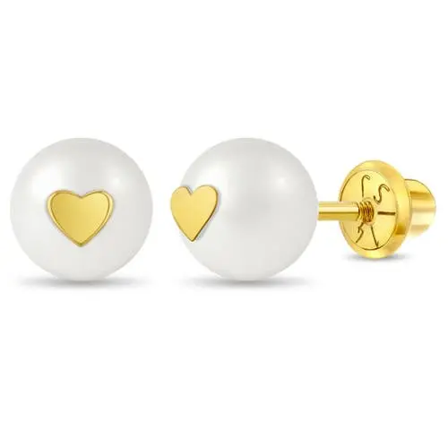 IN SEASON JEWELRY 14k Heart Embedded Pearl Stud Earrings - White