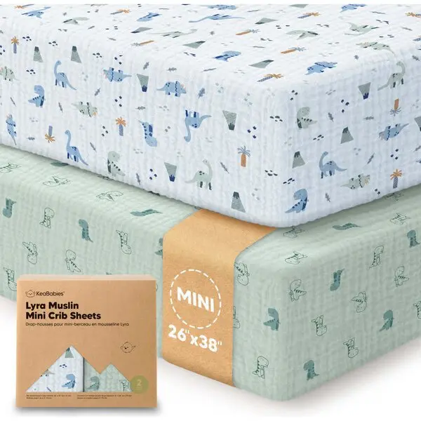 KEABABIES 2-pack Lyra Muslin Mini Crib Sheets - Dino Park