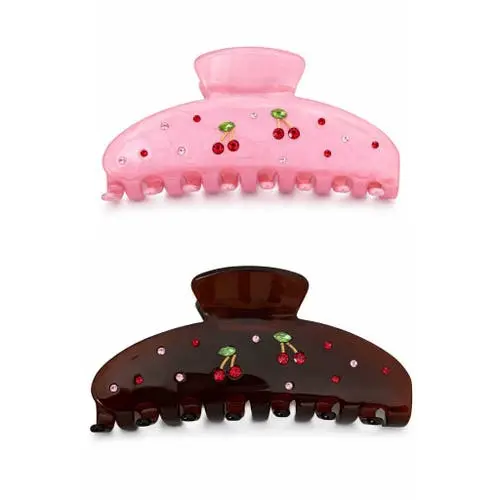 DONATELLO GIAN 2-pack Cherry Hair Claw Clips - Brown
