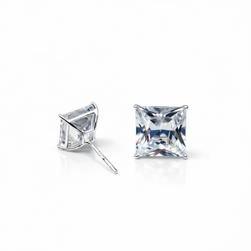 DONATELLO GIAN Sterling Crystal Square Stud Earrings - Silver