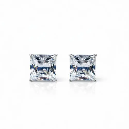 DONATELLO GIAN Sterling Crystal Square Stud Earrings - Silver