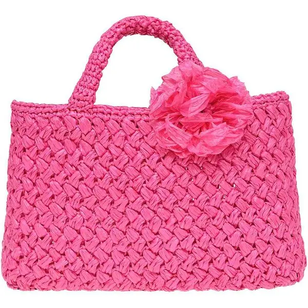 Carmen Sol Positano Raffia Mini Tote - Fuchsia
