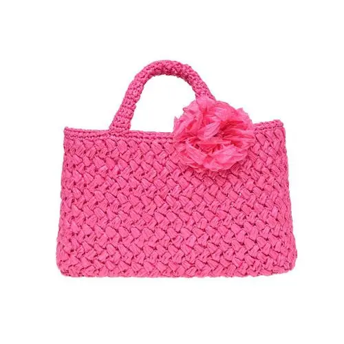 Carmen Sol Positano Raffia Mini Tote - Fuchsia