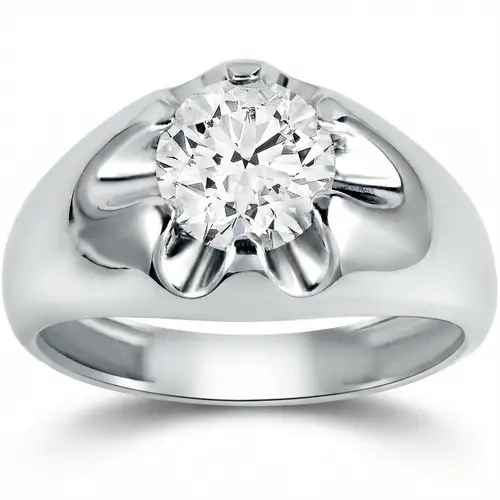 BLISS DIAMOND 1 1/2ct Diamond Solitaire Belcher Wedding Ring - 14k White Gold