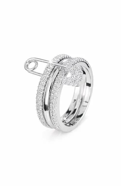 KELLERY Cubic Zirconia Safety Pin Ring - Silverone