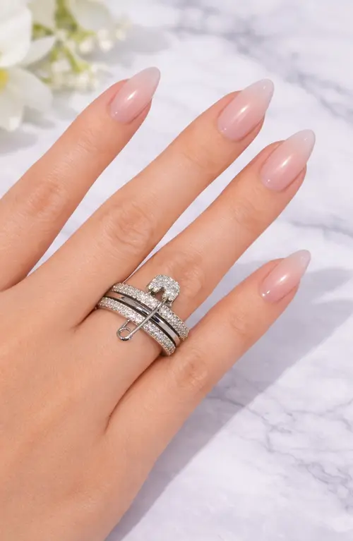 KELLERY Cubic Zirconia Safety Pin Ring