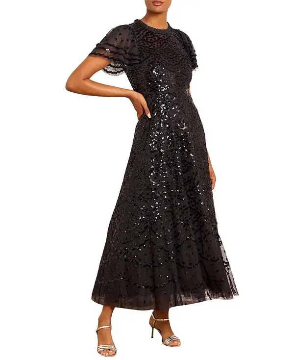 NEEDLE & THREAD Deco Dot Ankle Gown - Graphite