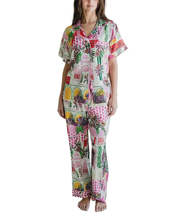 KATIE KIME Greco Garden Pajama Pants Set - Pink