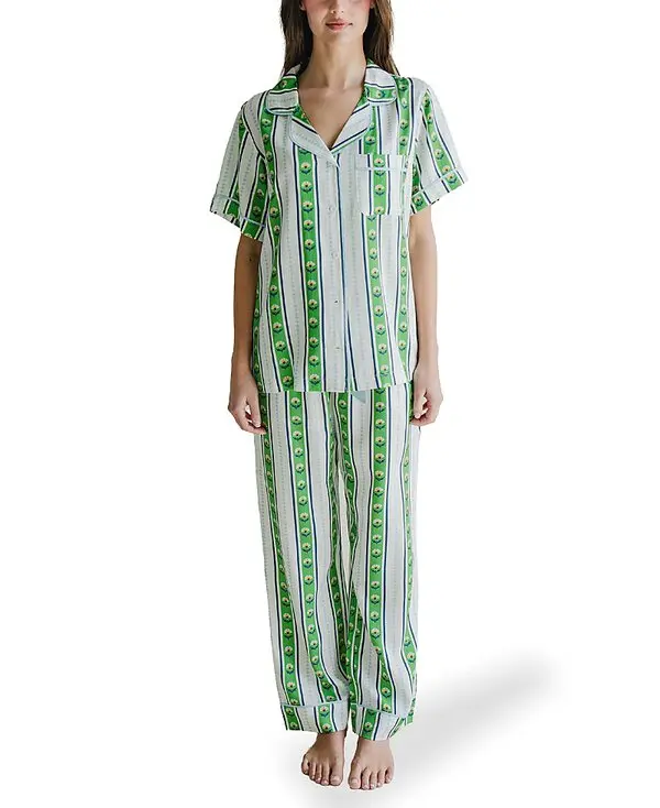 KATIE KIME Garden Stripe Pajama Pants Set - Green