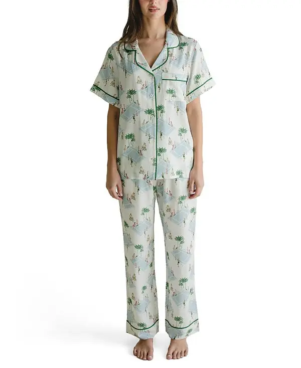 KATIE KIME Palm Courts Pajama Pants Set - Blue