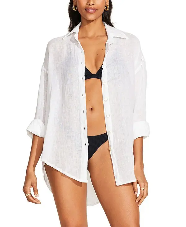 VITAMIN A Playa Boyfriend Shirt With Striped Pattern - White