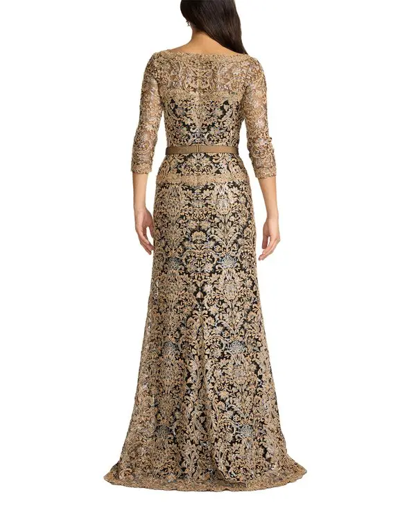 Tadashi Shoji Aziza Sequin Embroidered Tulle Gown - Copper Shadow/black