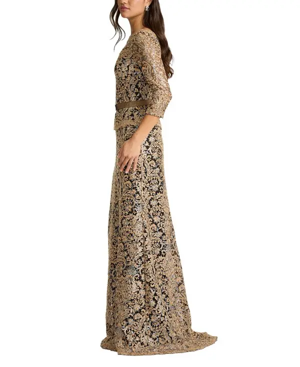 Tadashi Shoji Aziza Sequin Embroidered Tulle Gown - Copper Shadow/black