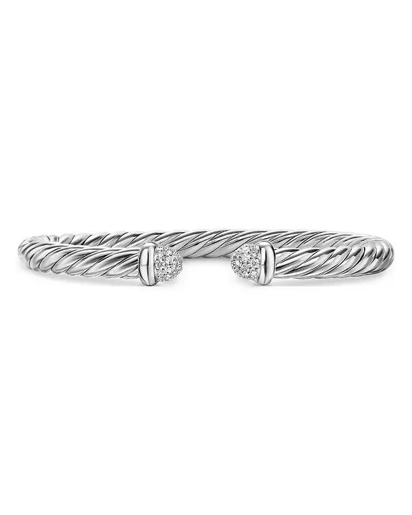David Yurman Cable Flex Bracelet With Diamond Domes - Silver