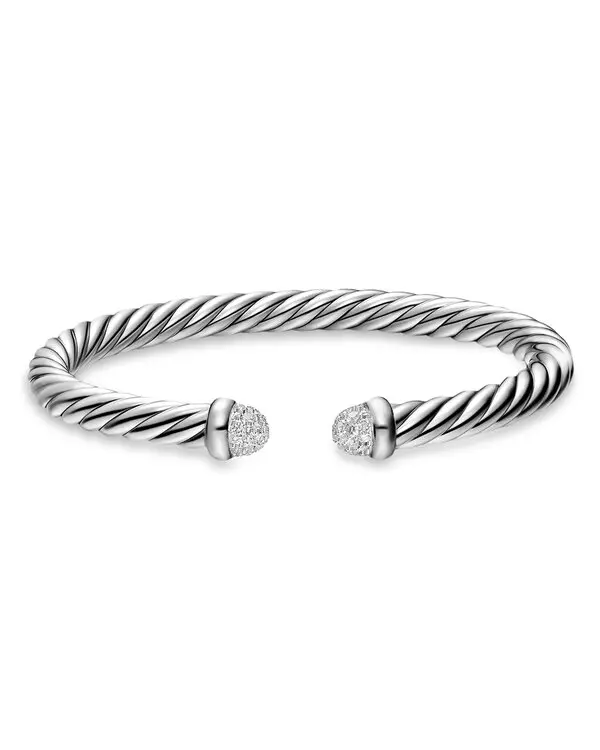 David Yurman Sterling Cable Flex Bracelet With Pave Diamonds