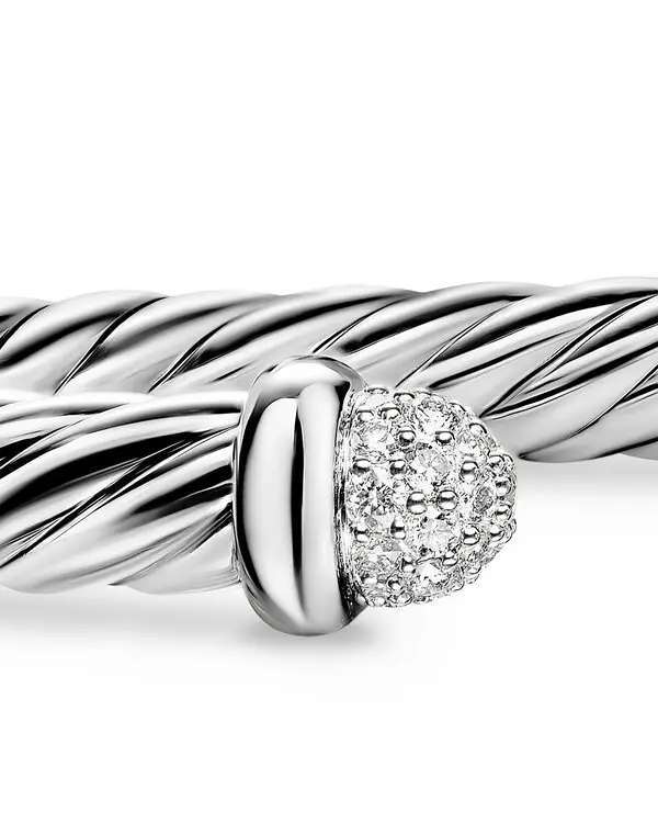 David Yurman Sterling Cable Flex Bracelet With Pave Diamonds