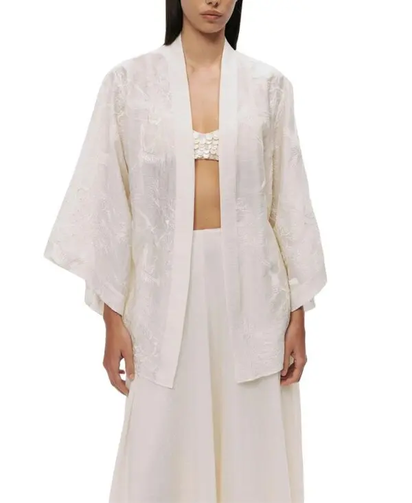 NOCTURNE Textured Jacquard Kimono - Open White