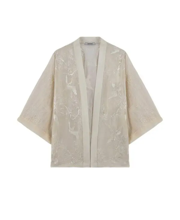 NOCTURNE Textured Jacquard Kimono - Open White