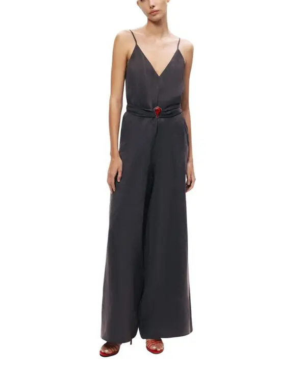 NOCTURNE V-neck Spaghetti Strap Jumpsuit - Anthracite