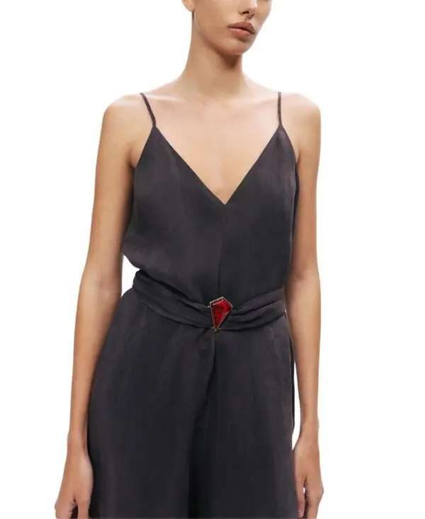 NOCTURNE V-neck Spaghetti Strap Jumpsuit - Anthracite