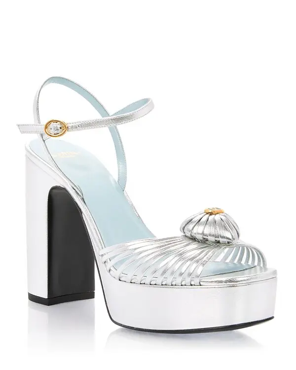 Valentino Garavani Metallic Strappy Platform Sandals - Silver