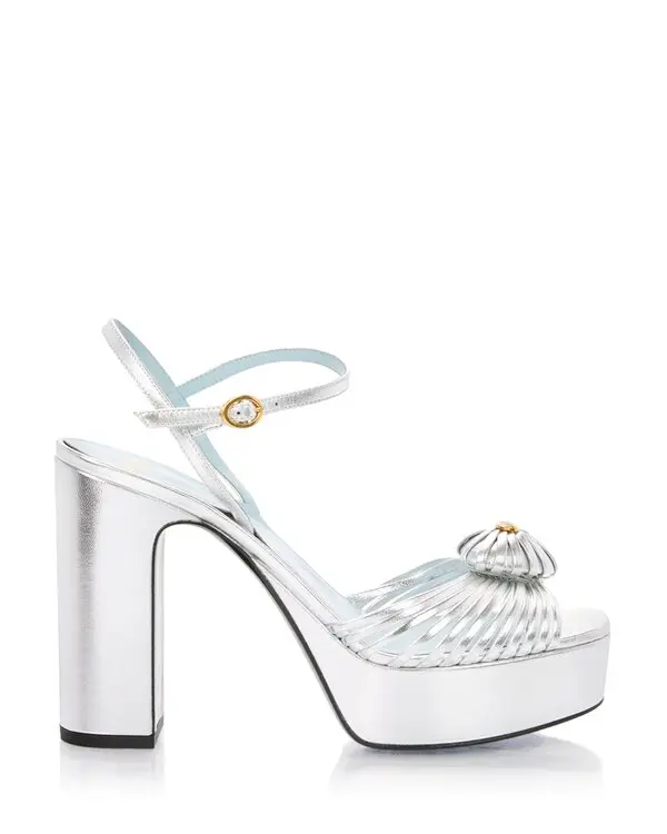 Valentino Garavani Metallic Strappy Platform Sandals - Silver