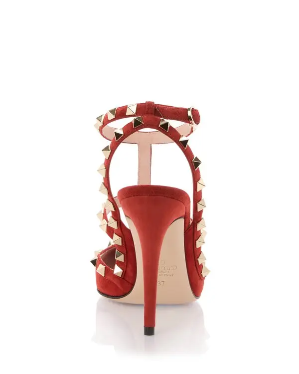 Valentino Garavani Rockstud Cage Leather Pumps - Red