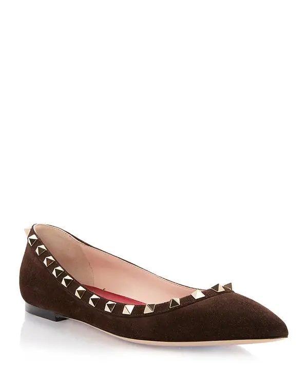 Valentino Garavani Studded Leather Ballet Flats - Brown