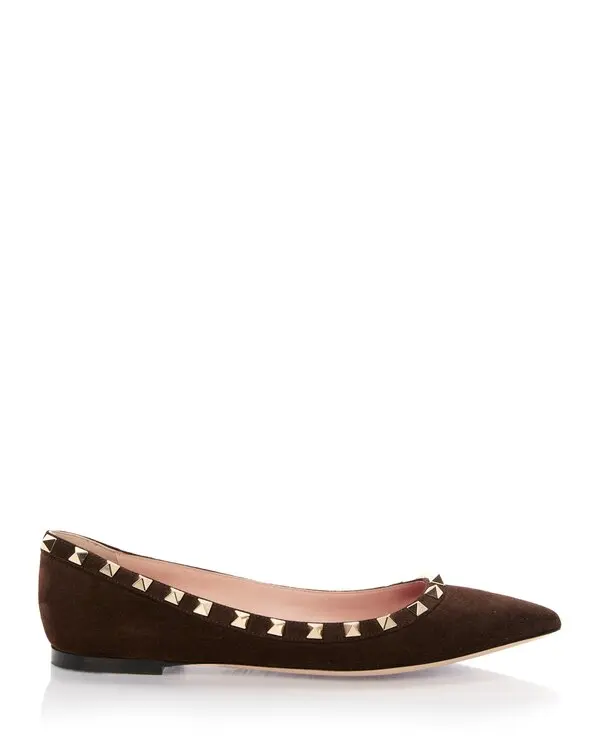 Valentino Garavani Studded Leather Ballet Flats - Brown