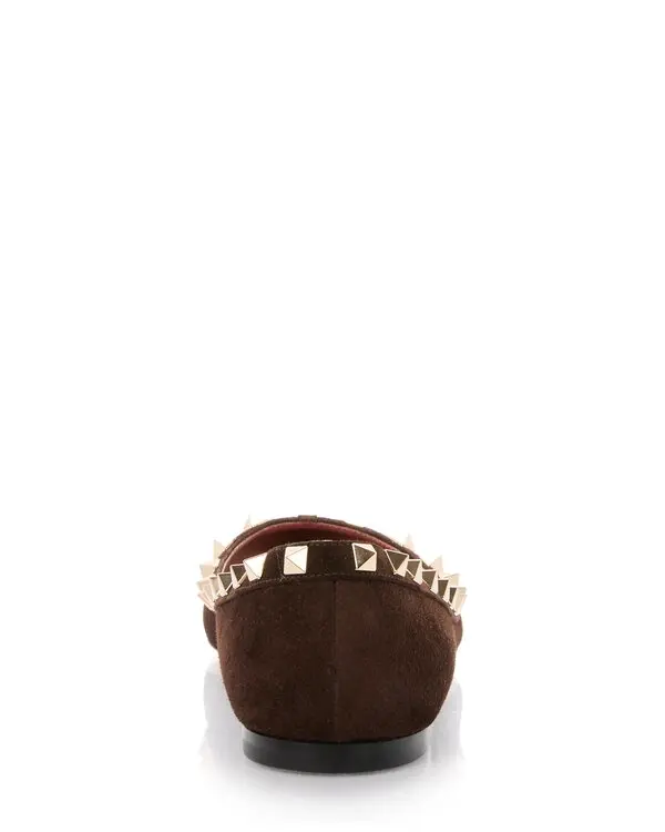 Valentino Garavani Studded Leather Ballet Flats - Brown