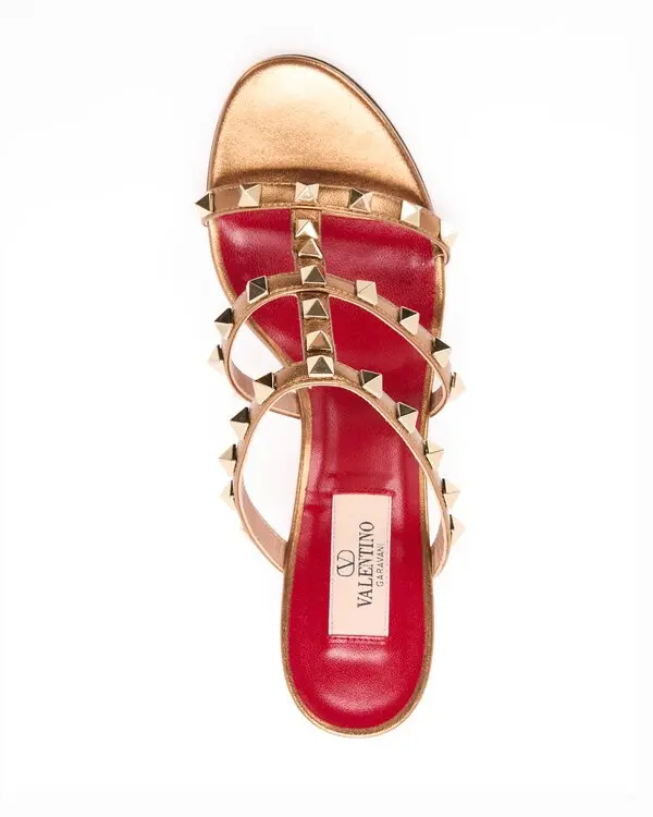 Valentino Garavani Rockstud Block Heel Slide Sandals - Gold