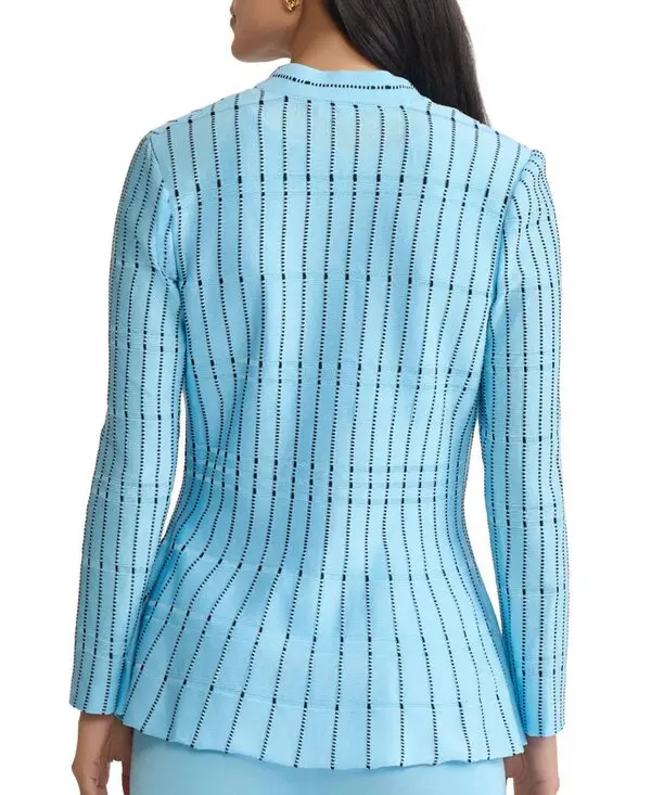 Ming Wang Tailored Dotted Stripe Peplum Knit Jacket