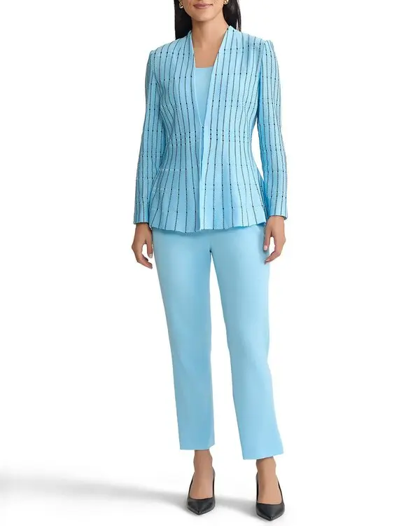 Ming Wang Tailored Dotted Stripe Peplum Knit Jacket