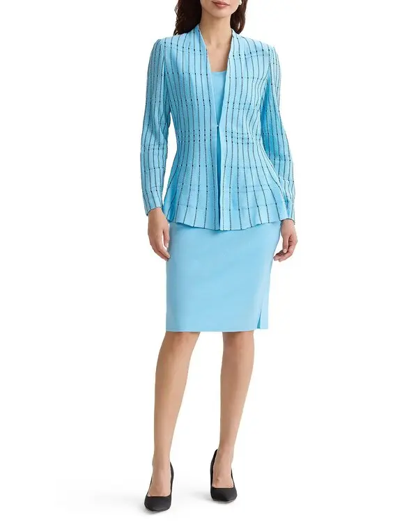 Ming Wang Tailored Dotted Stripe Peplum Knit Jacket