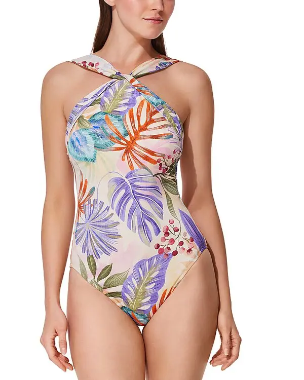 GOTTEX Cherry Blossom Twist Halter One Piece Swimsuit - Multi