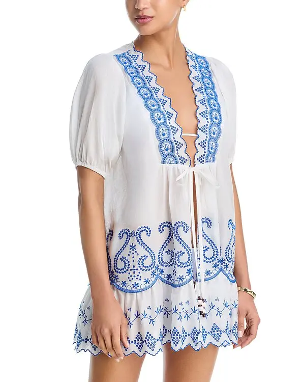 Ramy Brook Angelina Dress Cover Up - White/ocean Eyelet