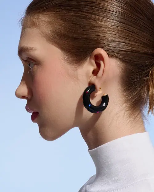 SAULE LABEL Alba Jet Hoop Earrings - Raven