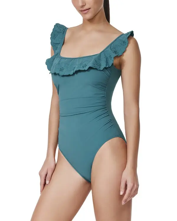 GOTTEX Bachelorette Square Neck Ruffle One Piece Swimsuit - Lagoon