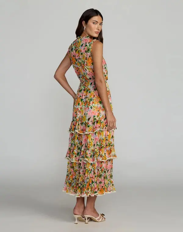 Mac Duggal Floral Tiered Ruffle Midi Dress