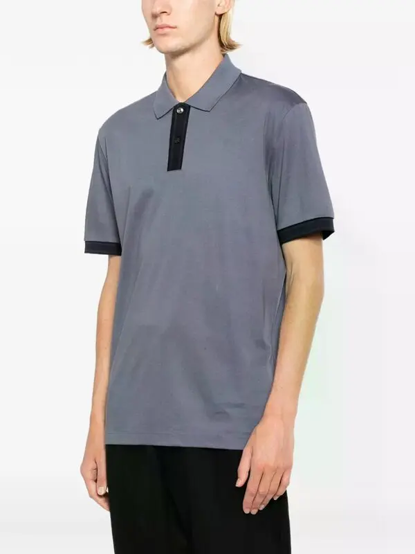 BOSS Mercerised-cotton Polo Shirt With Striped Trims - Blue