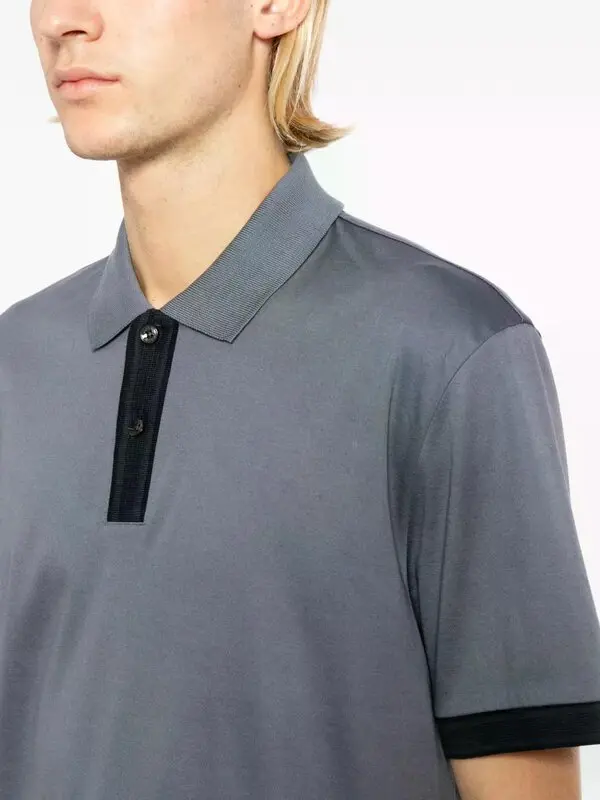 BOSS Mercerised-cotton Polo Shirt With Striped Trims - Blue