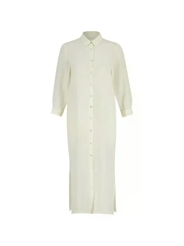 120% Lino Button-down Side-slit Maxi Dress - Neutrals