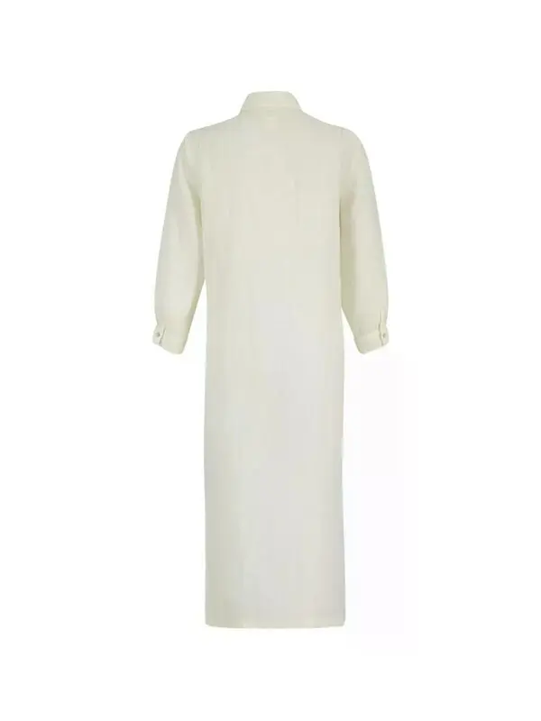 120% Lino Button-down Side-slit Maxi Dress - Neutrals