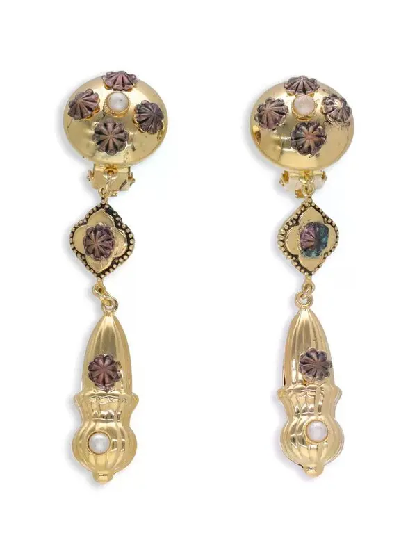 Vintage Embellished Drop Earrings - Gold